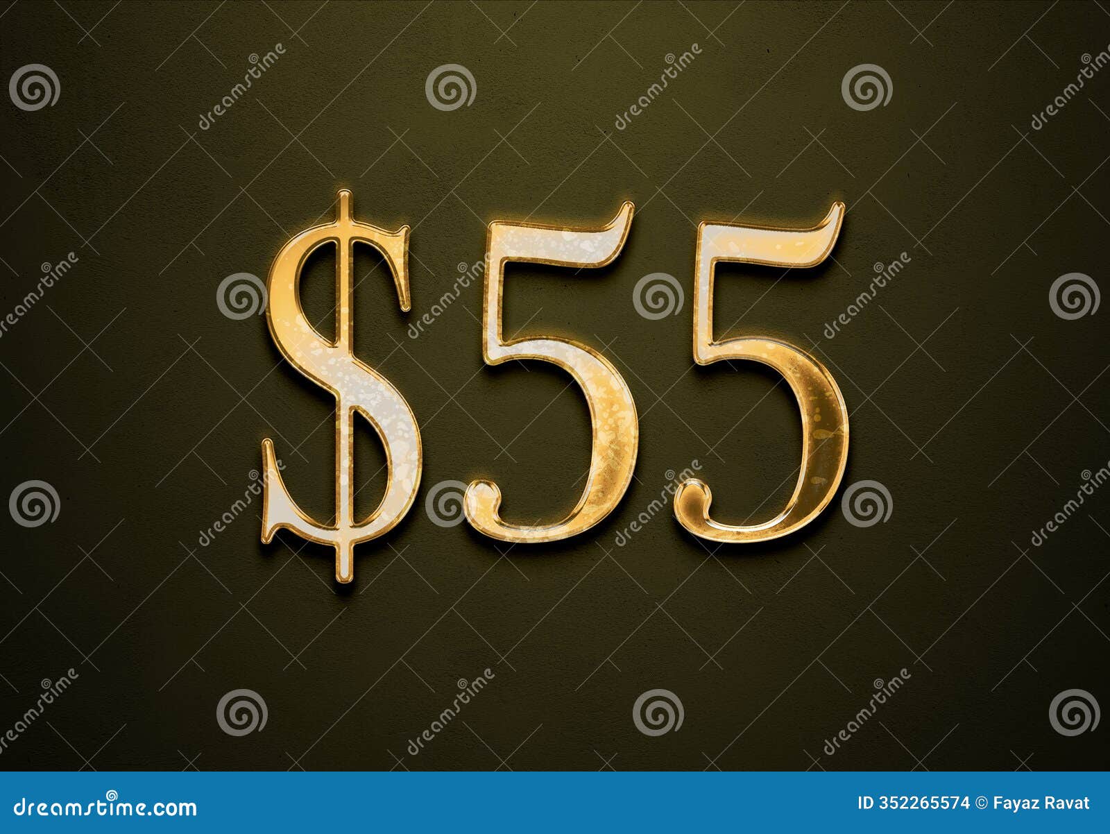 Old Gold Effect of 55 Dollars with 3D Glossy Style Mockup. Stock Photo ...