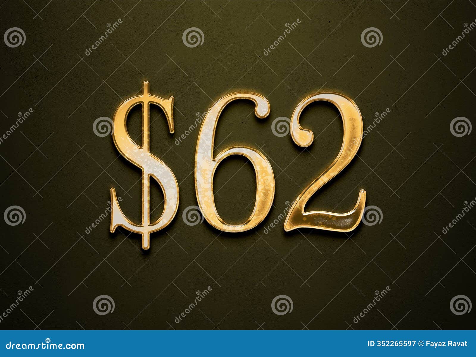 Old Gold Effect of 62 Dollars with 3D Glossy Style Mockup. Stock Image ...