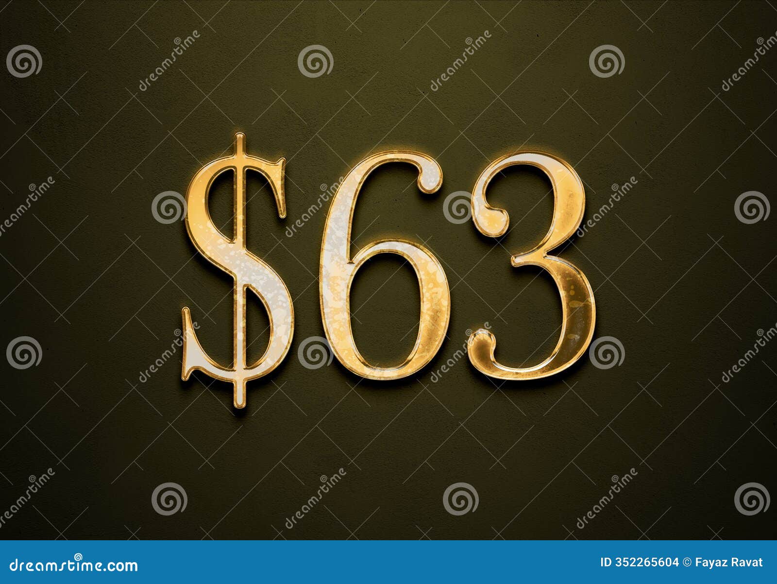 Old Gold Effect of 63 Dollars with 3D Glossy Style Mockup. Stock Photo ...
