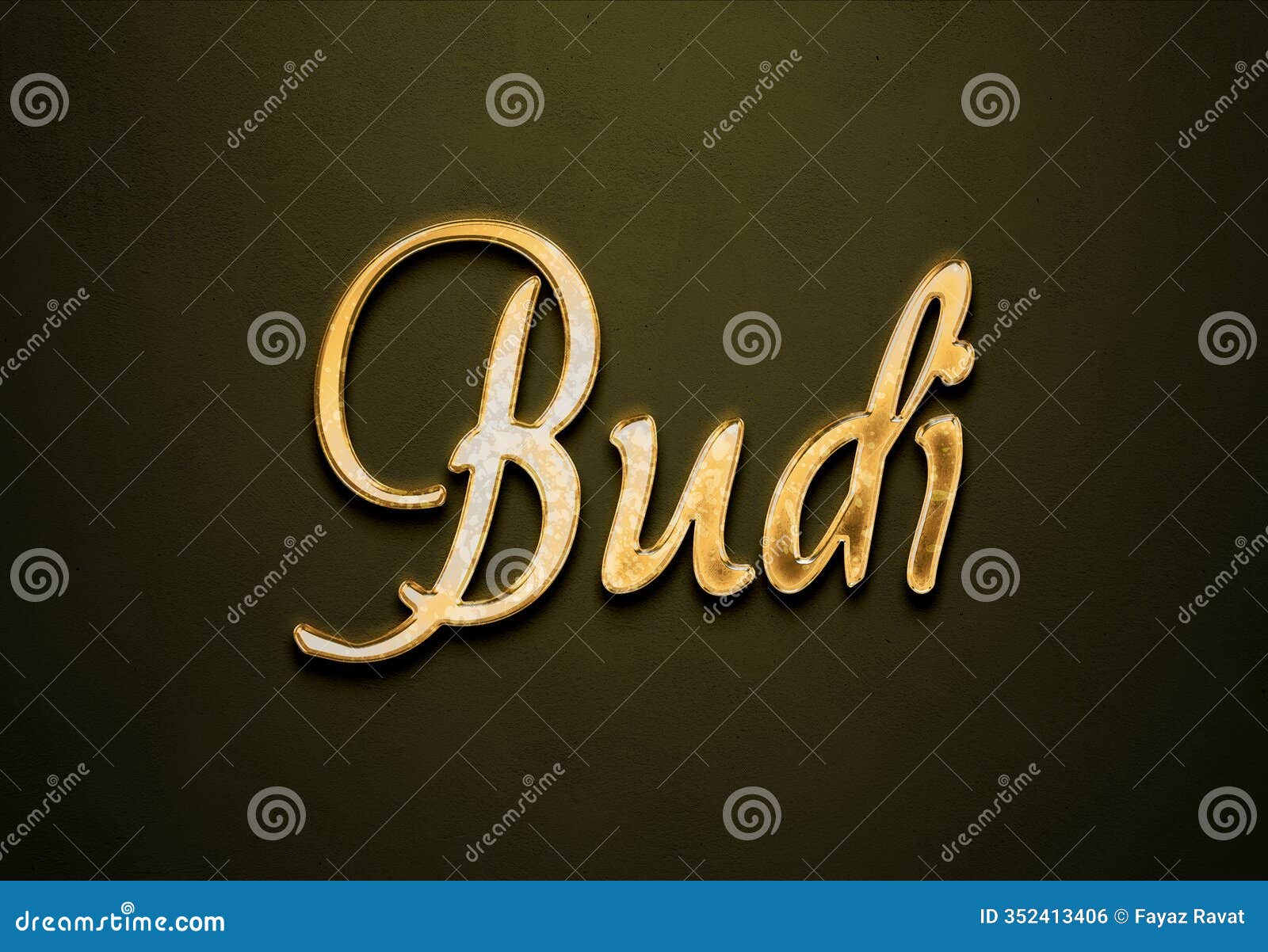 Old Gold Text Effect of Name Budi with 3D Glossy Style Mockup. Stock ...