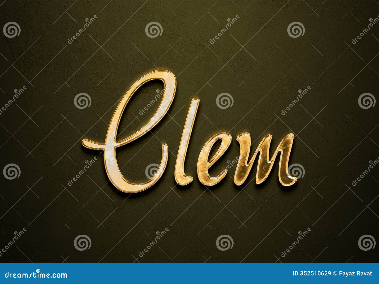 Old Gold Text Effect of Name Clem with 3D Glossy Style Mockup. Stock ...