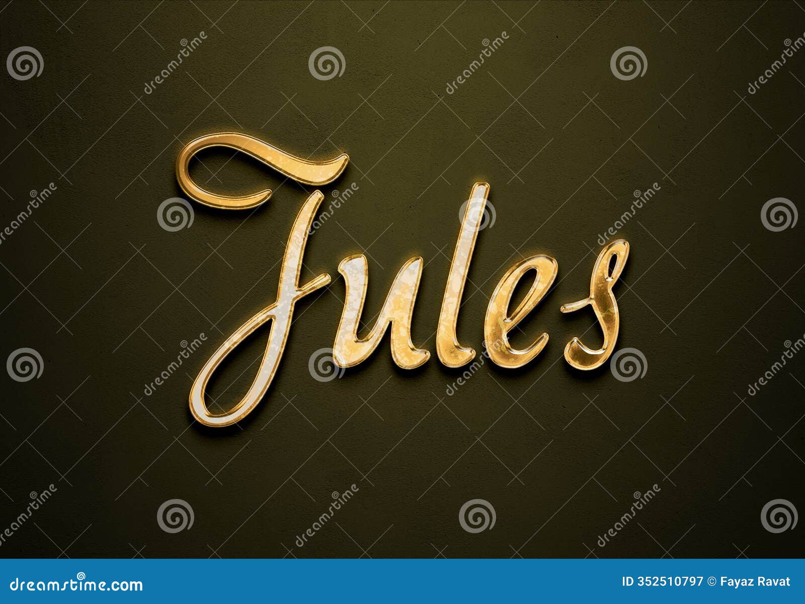 Old Gold Text Effect Of Name Jules With 3D Glossy Style Mockup. Royalty ...