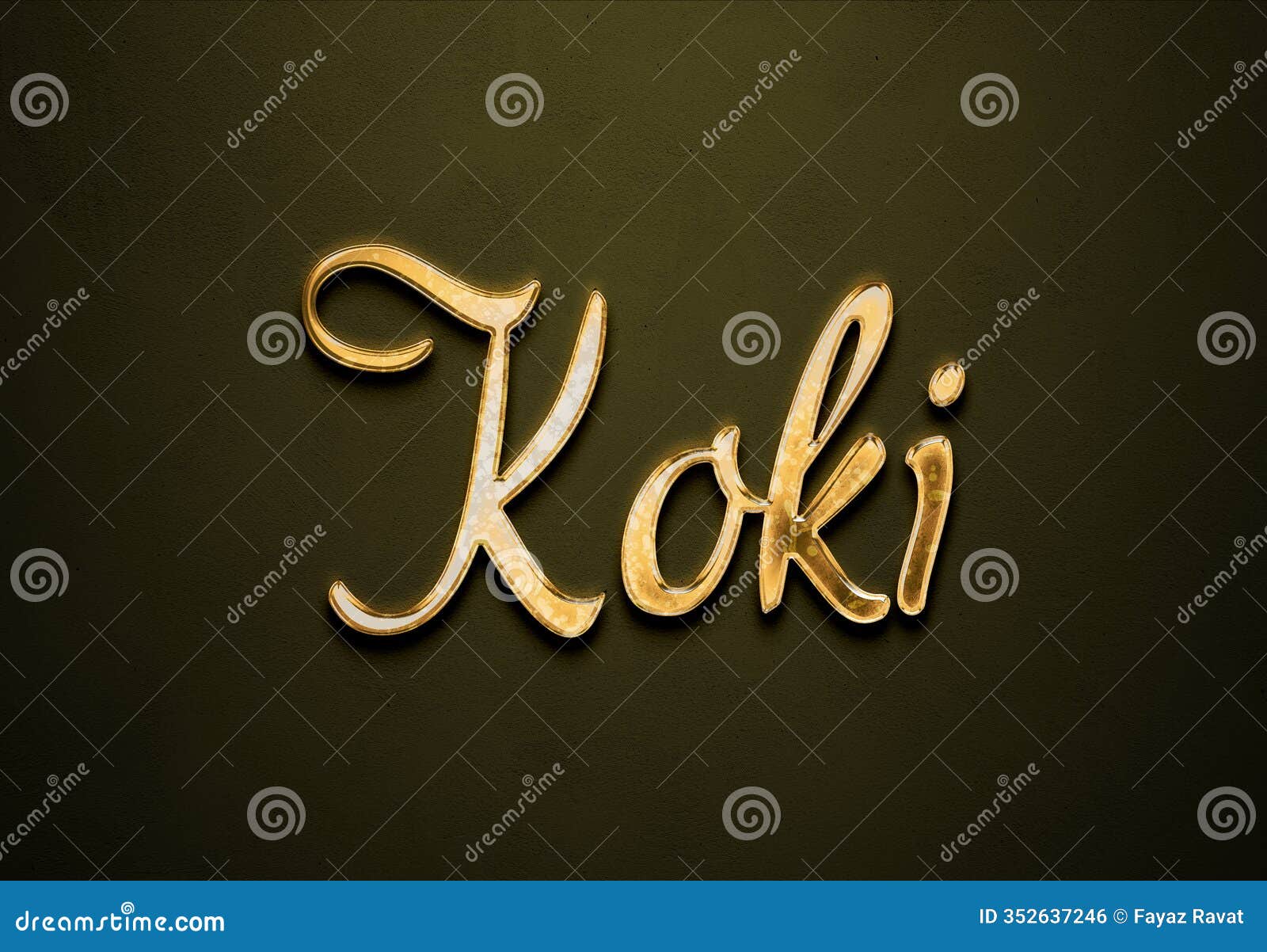 Old Gold Text Effect of Name Koki with 3D Glossy Style Mockup. Stock ...