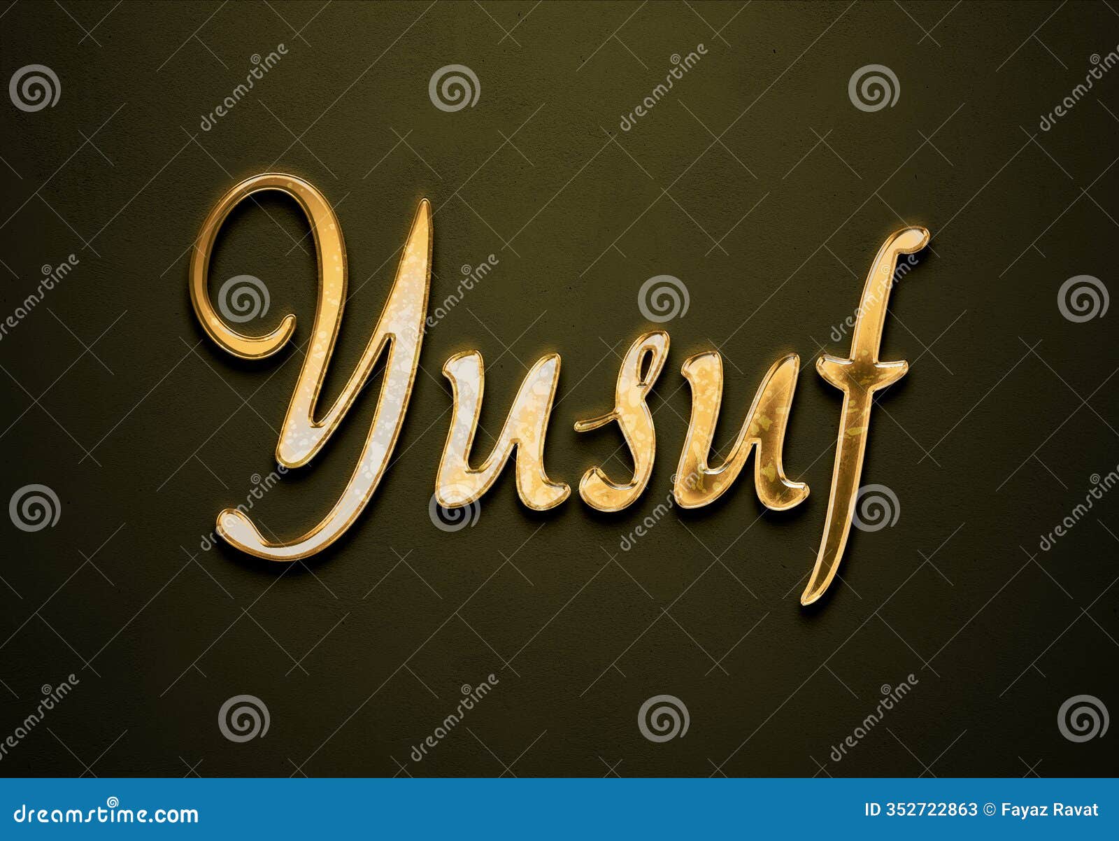 Old Gold Text Effect of Name Yusuf with 3D Glossy Style Mockup. Stock ...