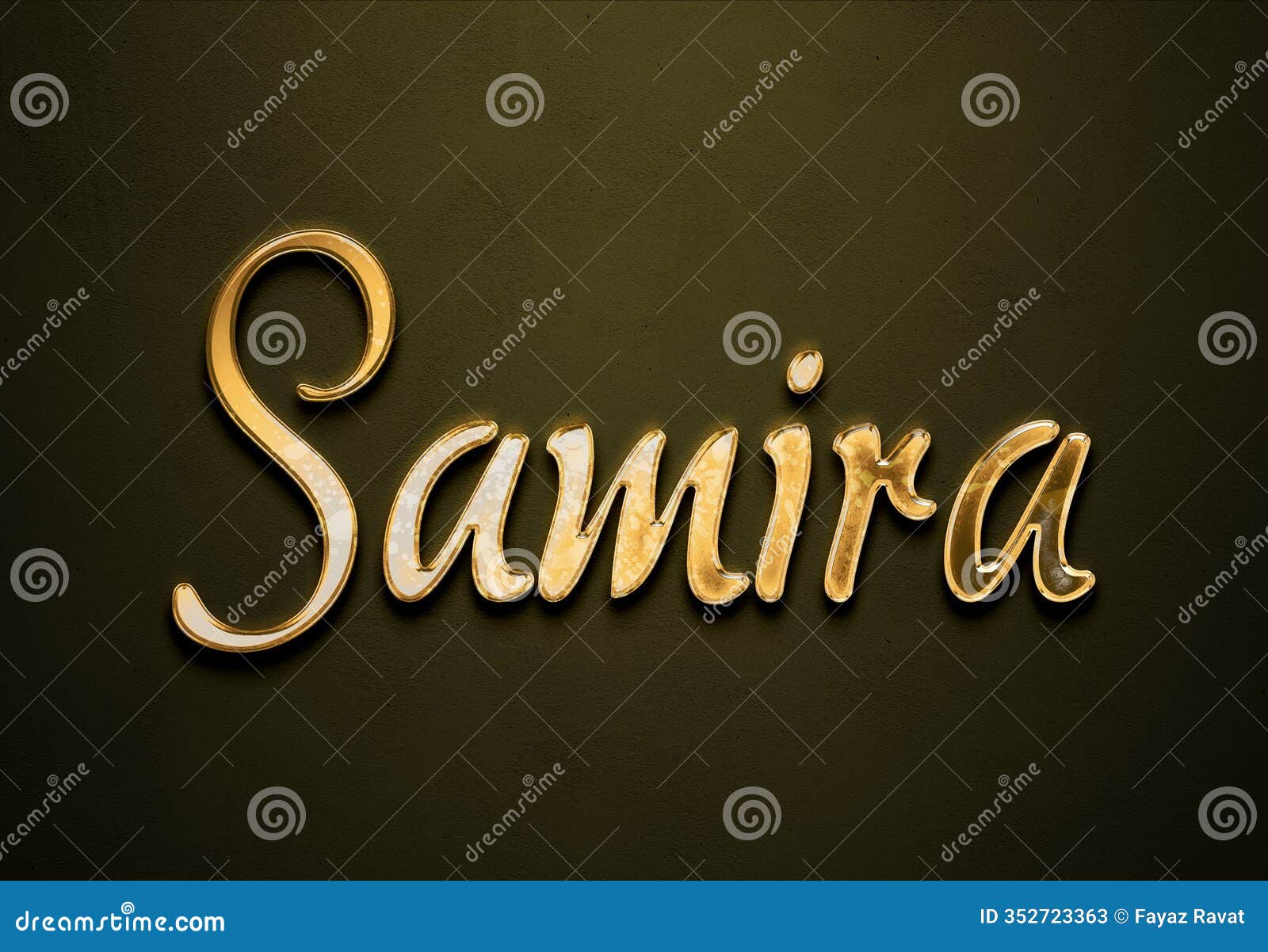 Old Gold Text Effect of Name Samira with 3D Glossy Style Mockup. Stock ...
