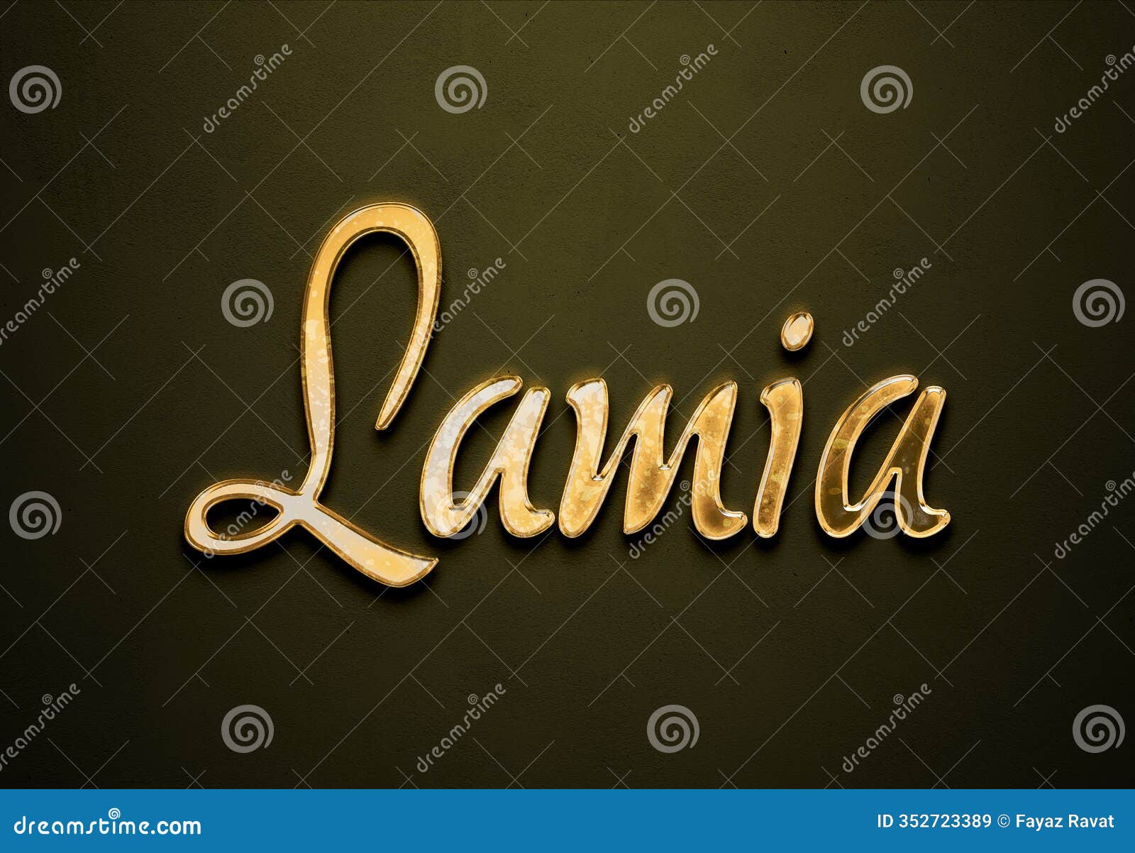 Old Gold Text Effect of Name Lamia with 3D Glossy Style Mockup. Stock ...
