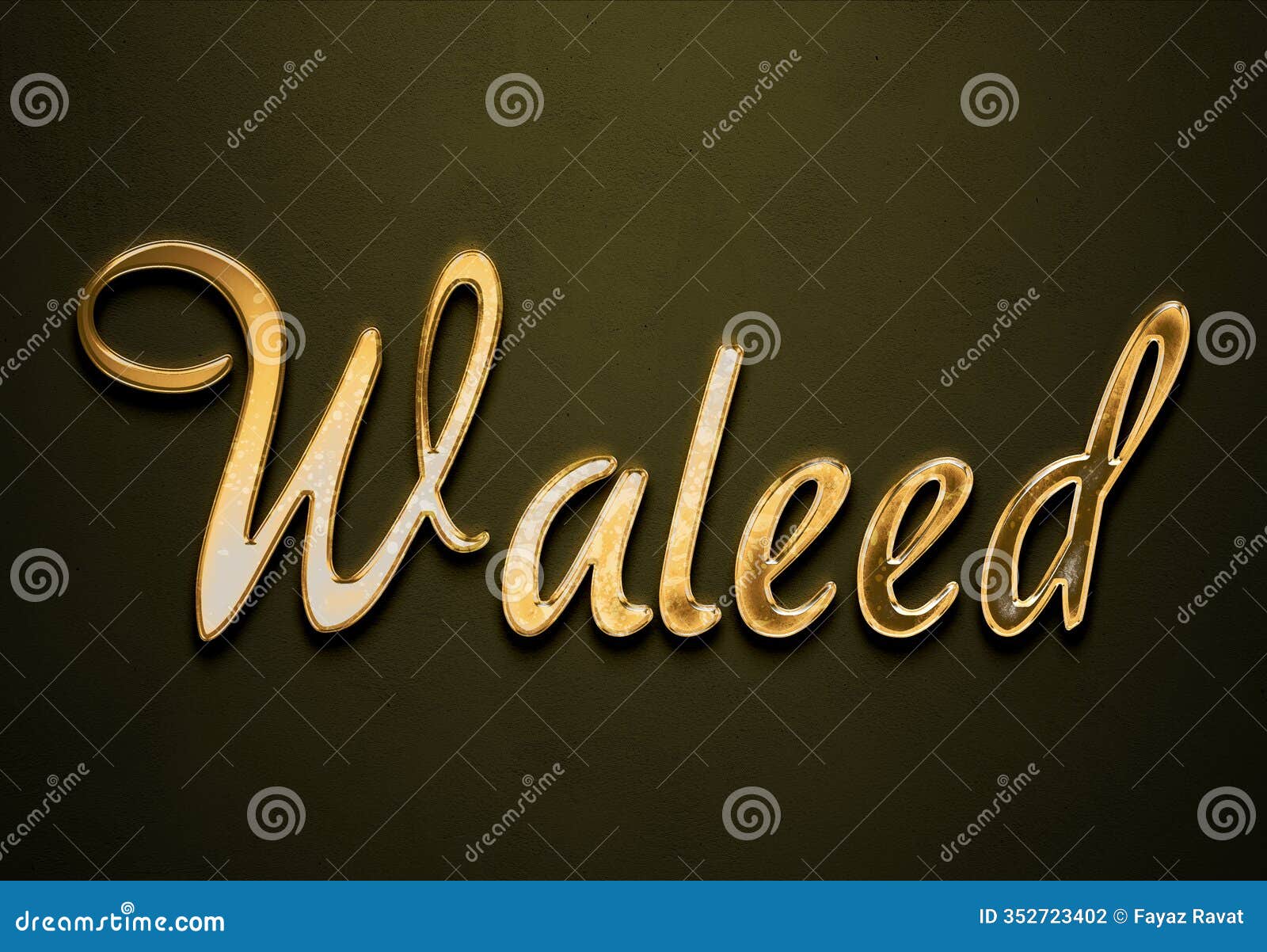 Old Gold Text Effect of Name Waleed with 3D Glossy Style Mockup. Stock ...