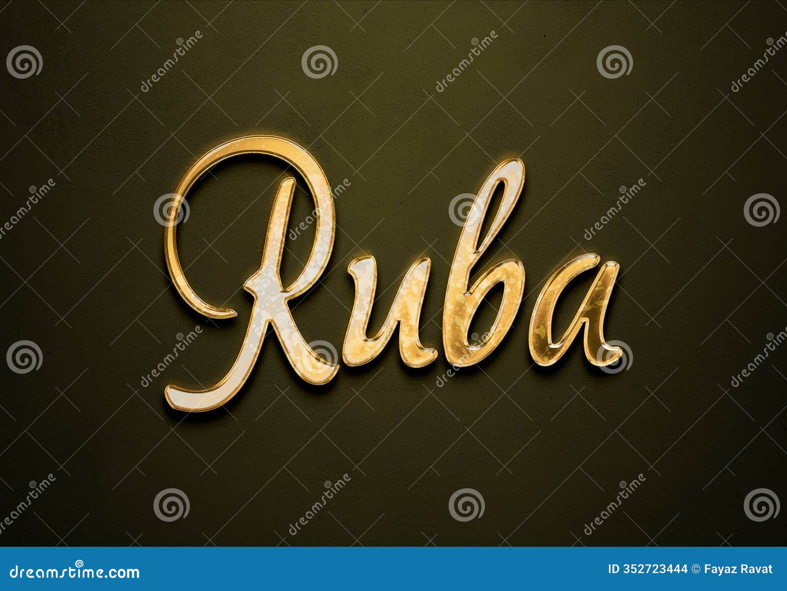 Old Gold Text Effect of Name Ruba with 3D Glossy Style Mockup. Stock ...
