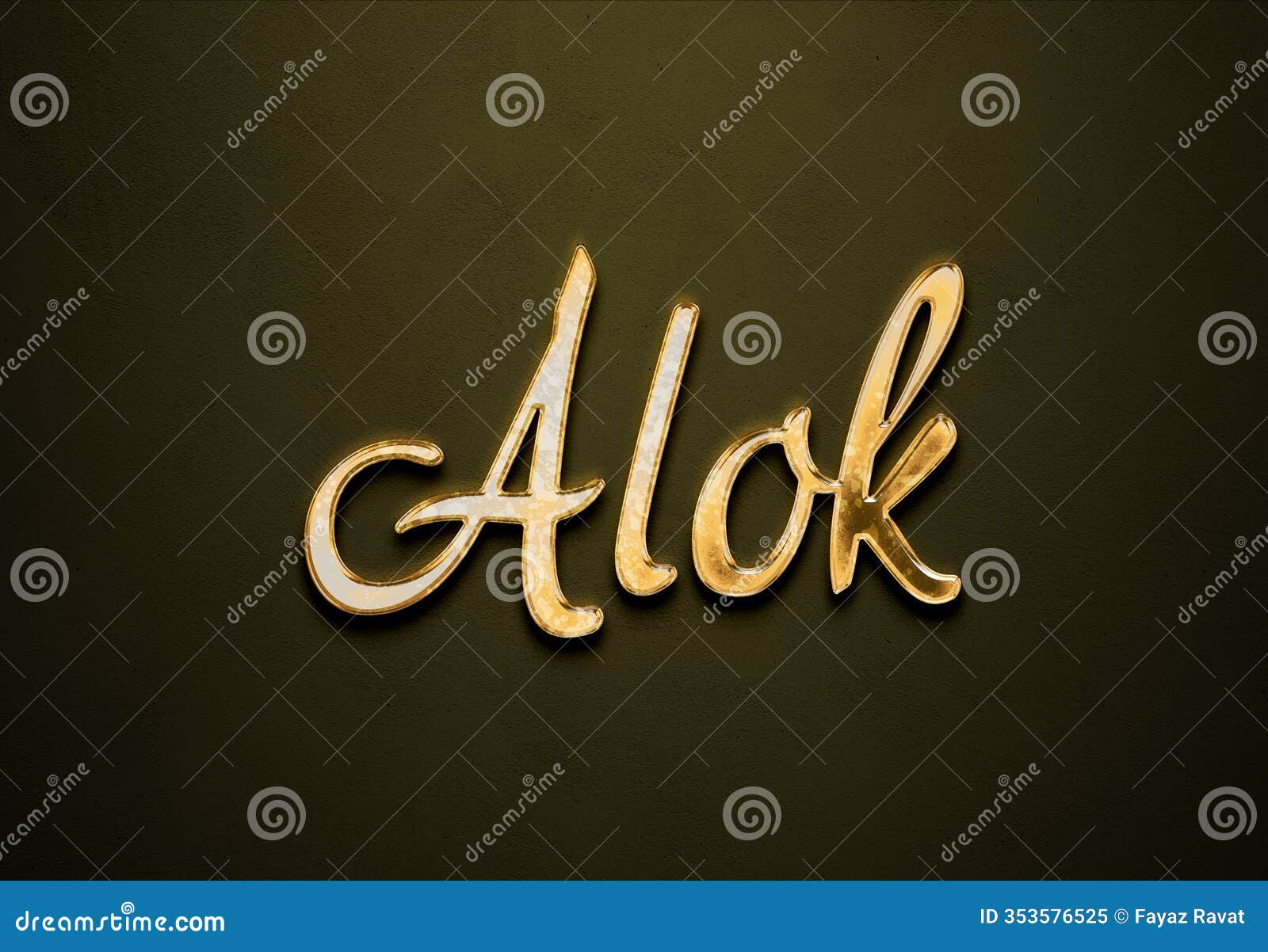 Old Gold Text Effect of Name Alok with 3D Glossy Style Mockup. Stock ...