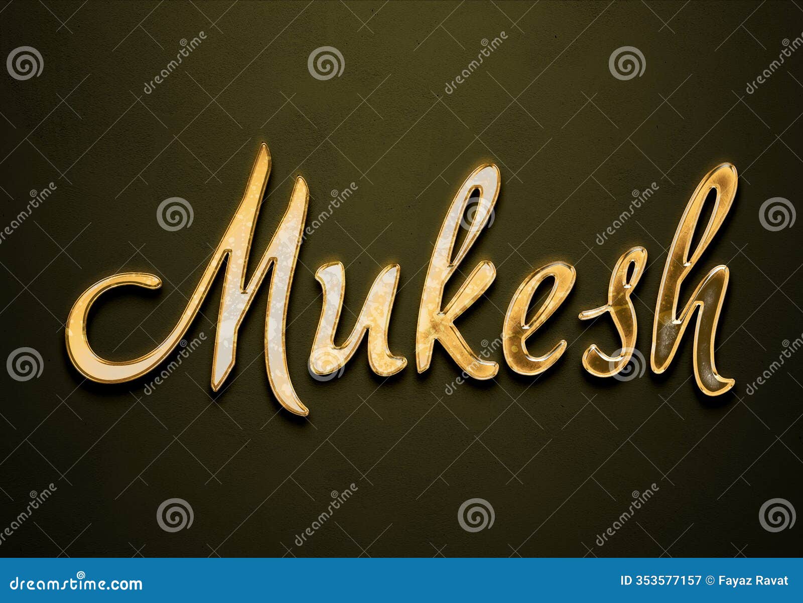 Old Gold Text Effect of Name Mukesh with 3D Glossy Style Mockup. Stock ...