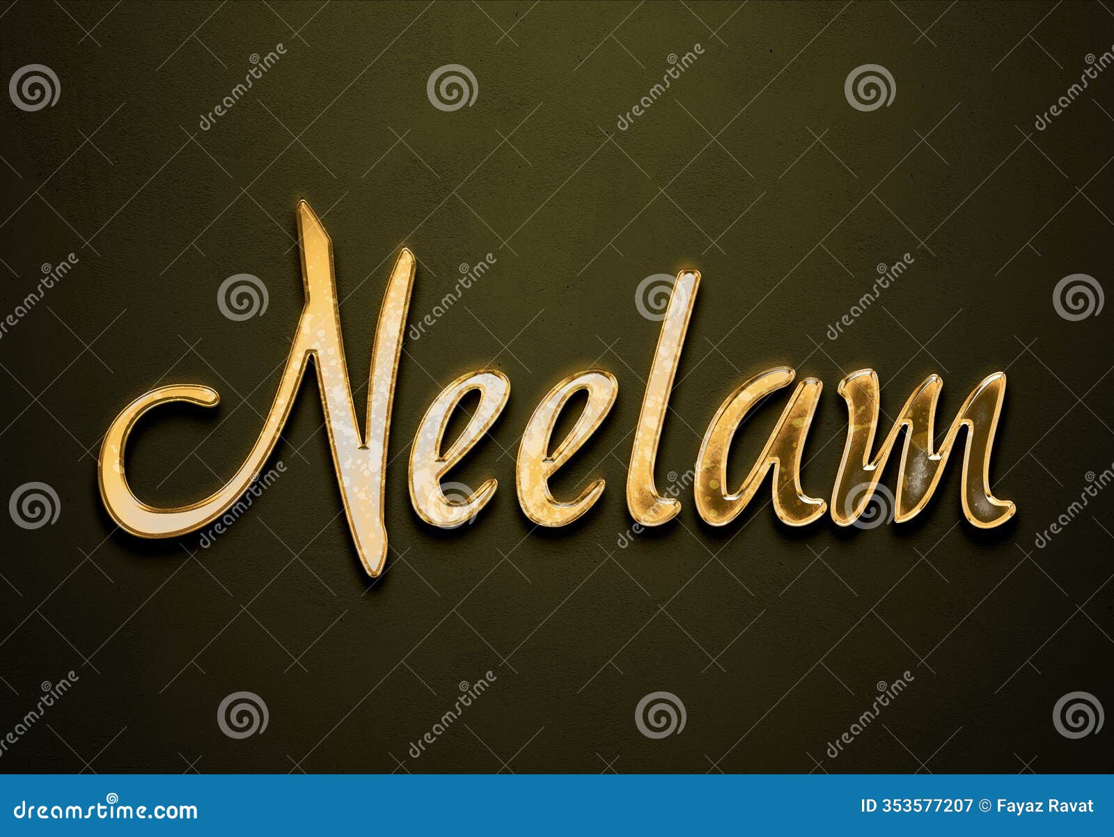 Old Gold Text Effect of Name Neelam with 3D Glossy Style Mockup. Stock ...