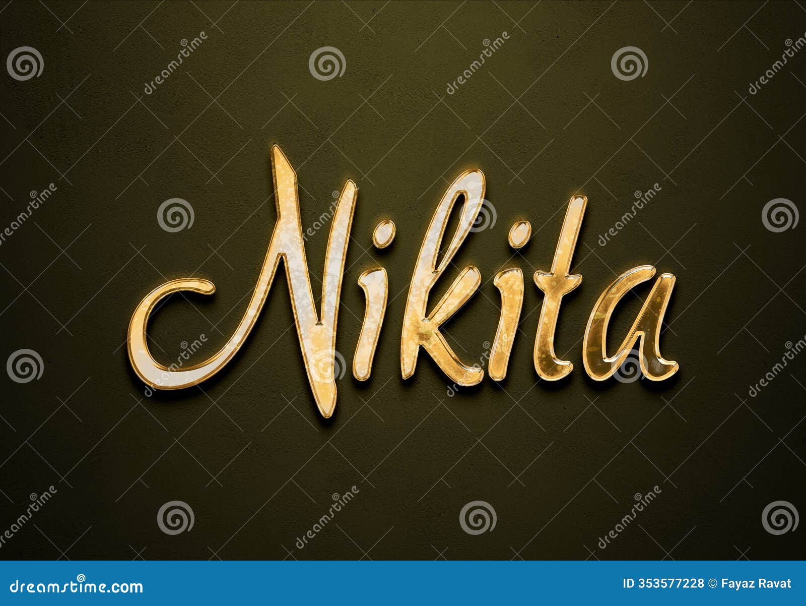 Old Gold Text Effect of Name Nikita with 3D Glossy Style Mockup. Stock ...