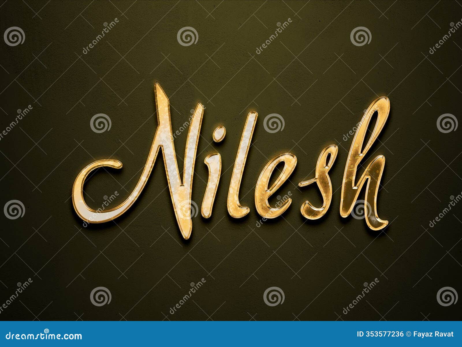 Old Gold Text Effect of Name Nilesh with 3D Glossy Style Mockup. Stock ...