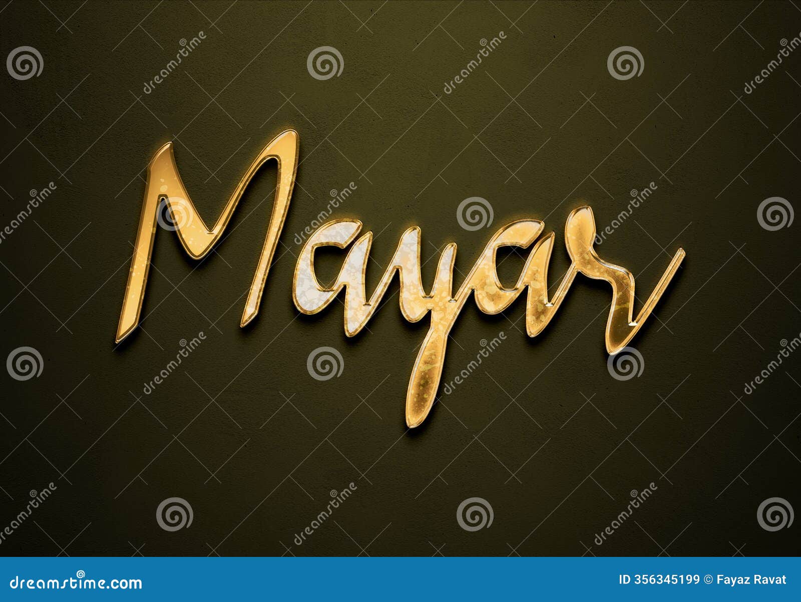 Old Gold Text Effect of Name Mayar with 3D Glossy Style Mockup. Stock ...