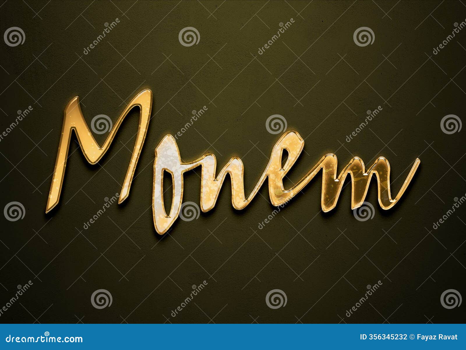 Old Gold Text Effect of Name Monem with 3D Glossy Style Mockup. Stock ...