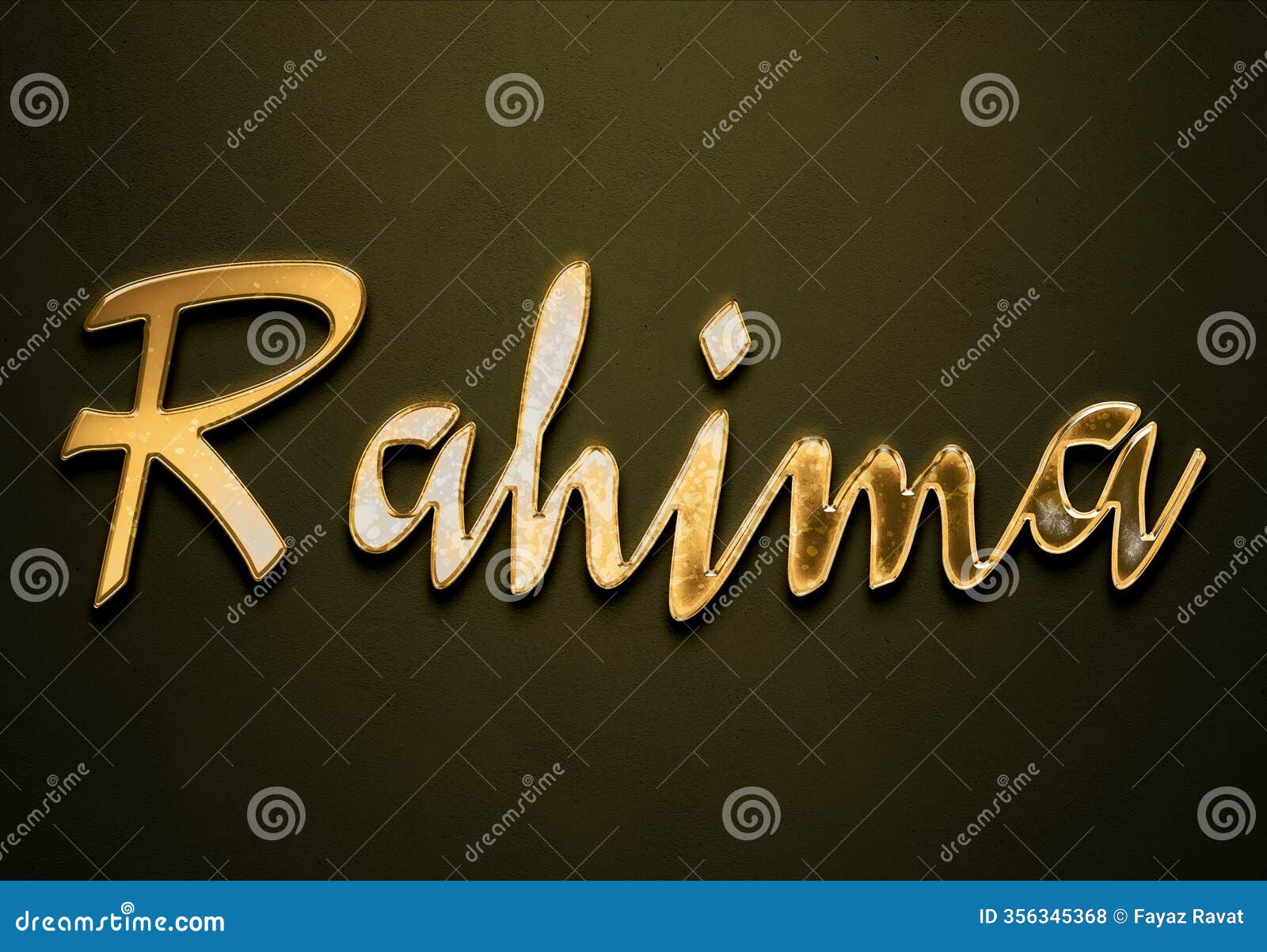 Old Gold Text Effect of Name Rahima with 3D Glossy Style Mockup. Stock ...
