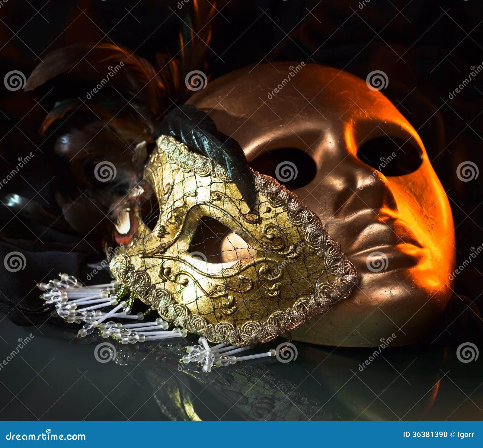 Old gold Venetian masks stock photo. Image of veil, silk - 36381390