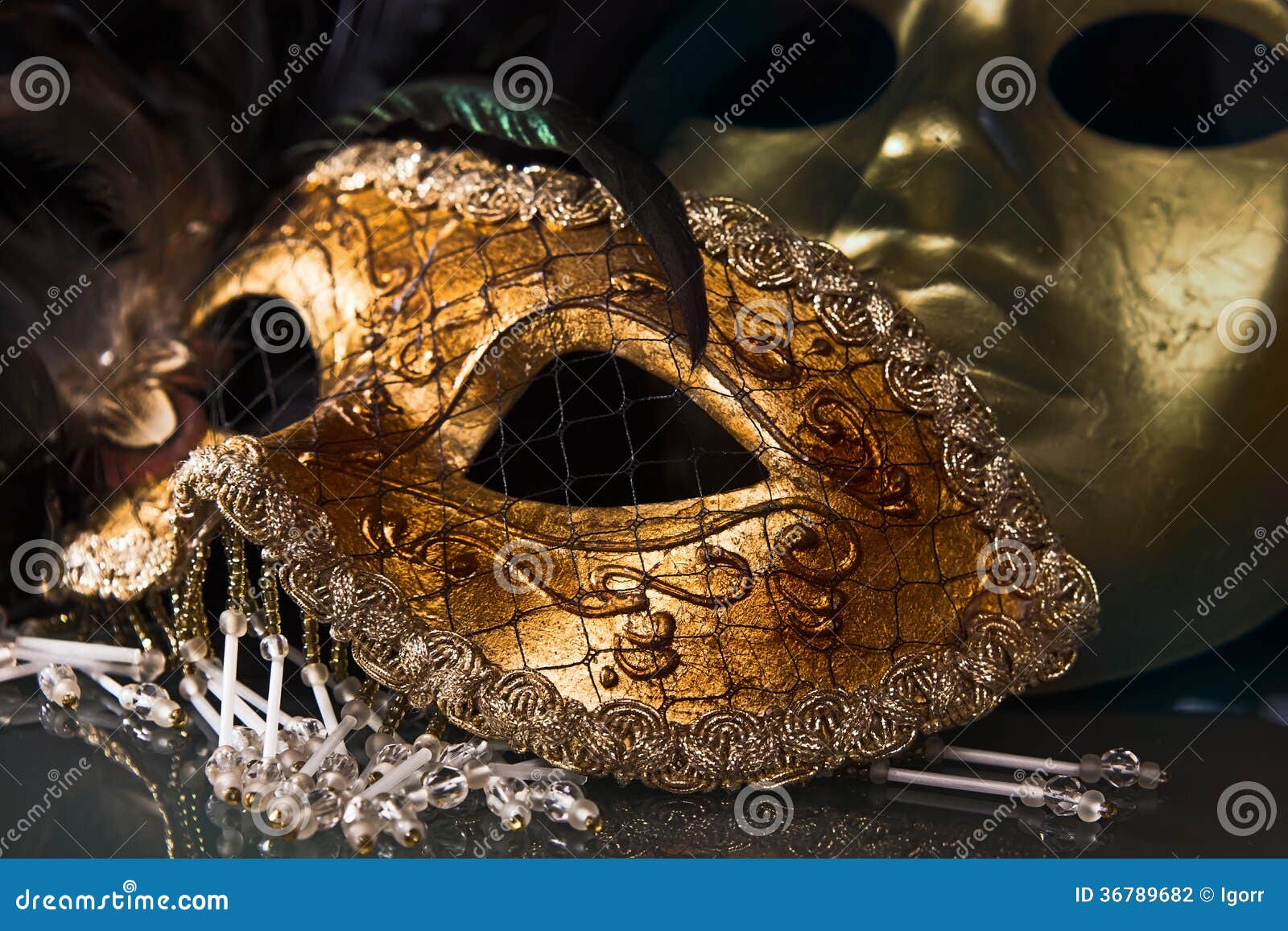 Old gold Venetian masks stock photo. Image of veil, black - 36789682
