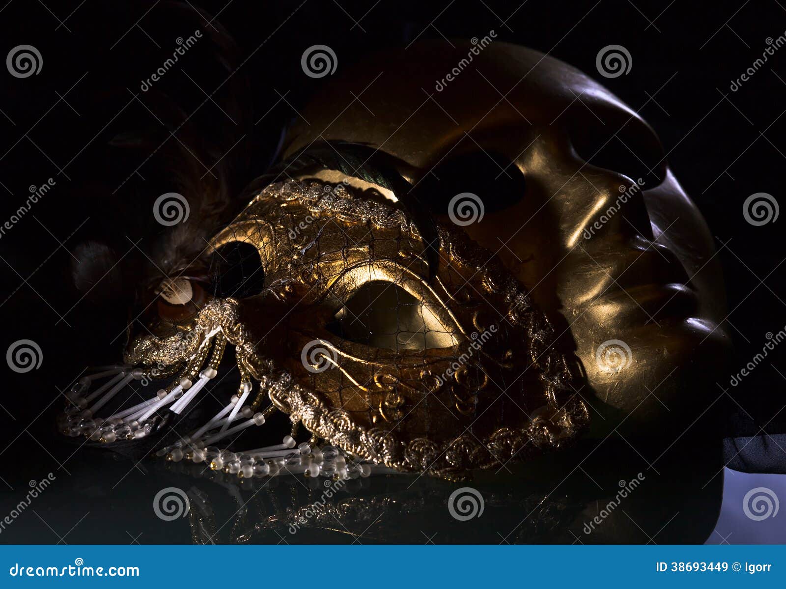 Old gold Venetian masks stock image. Image of textile - 38693449