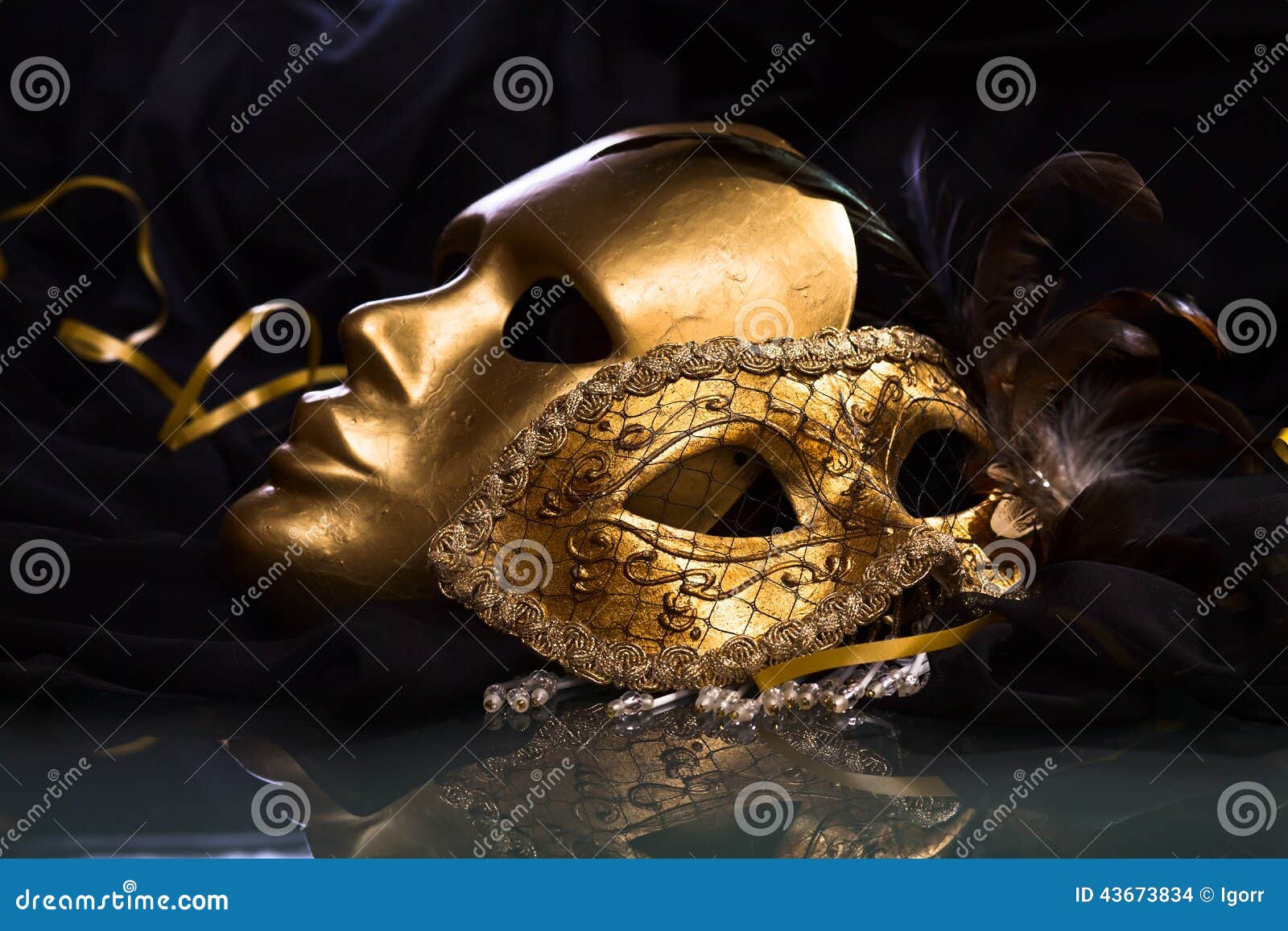 Old gold Venetian masks stock photo. Image of feather - 43673834