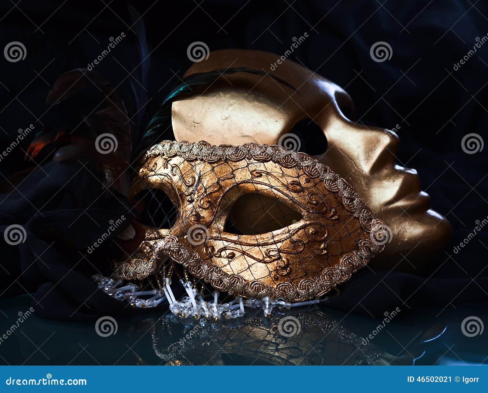 Old gold Venetian masks stock image. Image of color, veil - 46502021