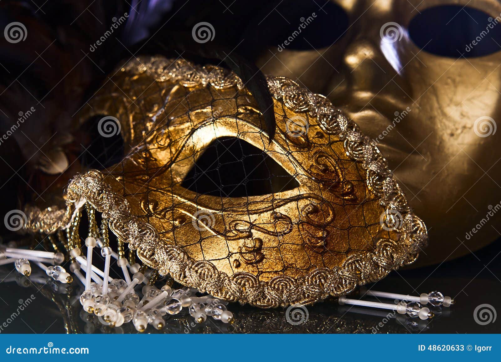 Old gold Venetian masks stock image. Image of golden - 48620633