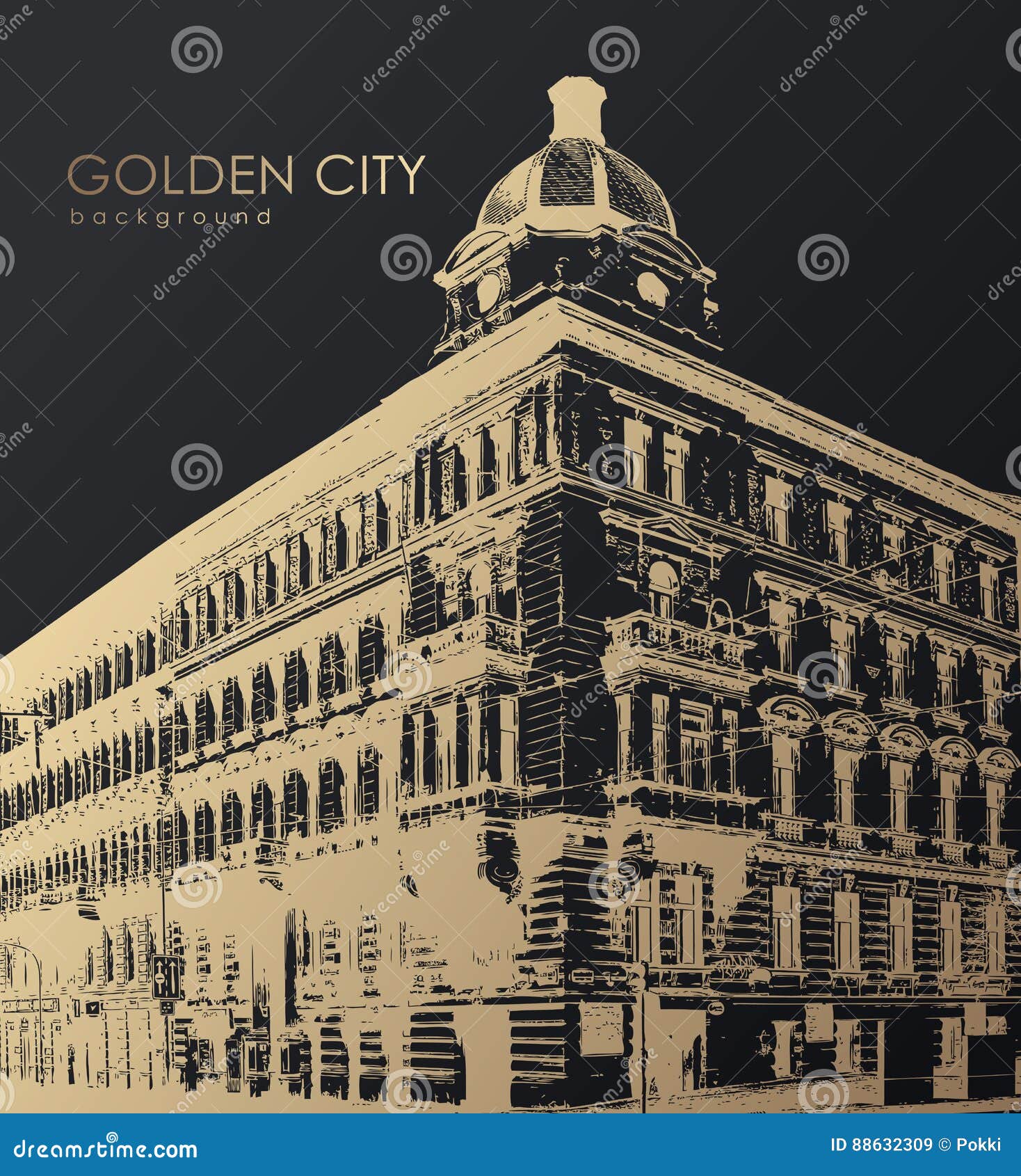 Old golden building. stock vector. Illustration of background - 88632309