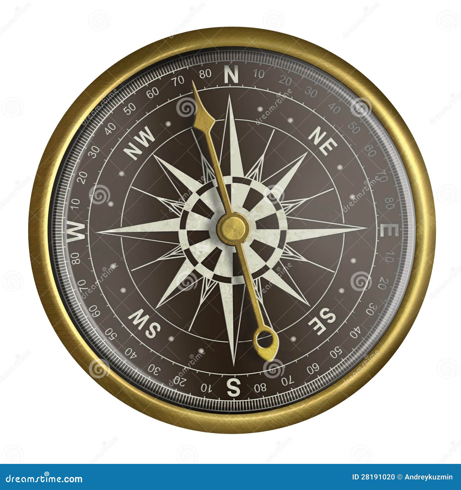 Old Golden Compass with Dark Face Isolated Stock Illustration ...
