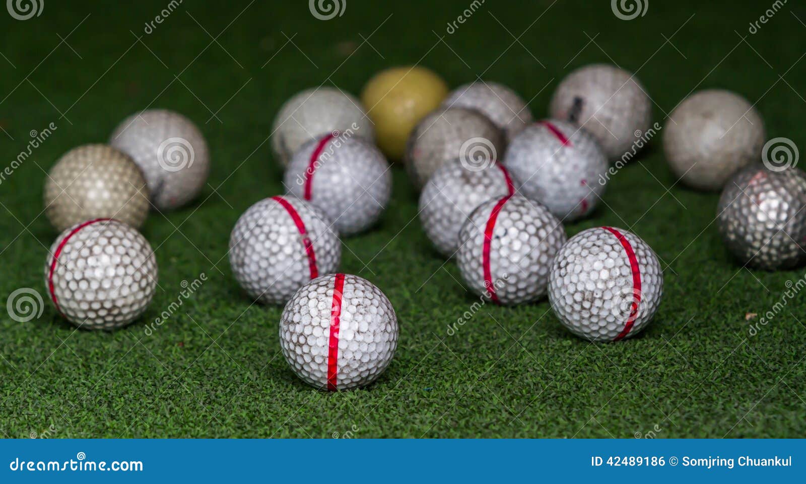 Old Golf Balls on Artificial Grass Stock Photo - Image of range, train ...