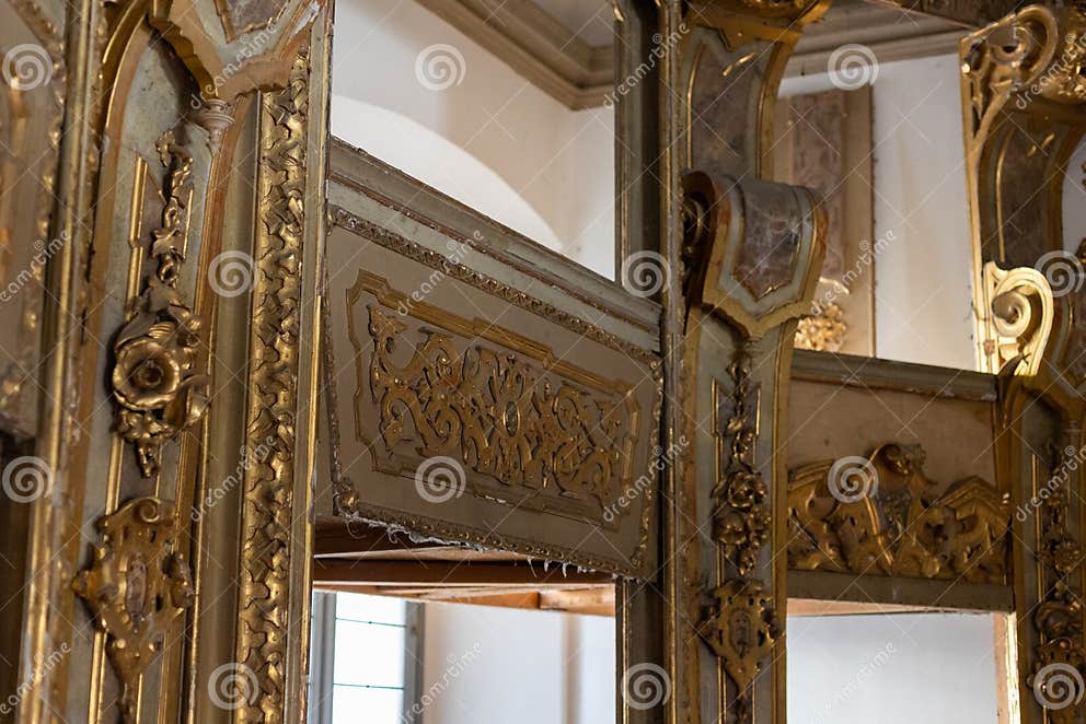 Old Gothic Gold Frame Wall Decor in Old Architecture Stock Photo ...