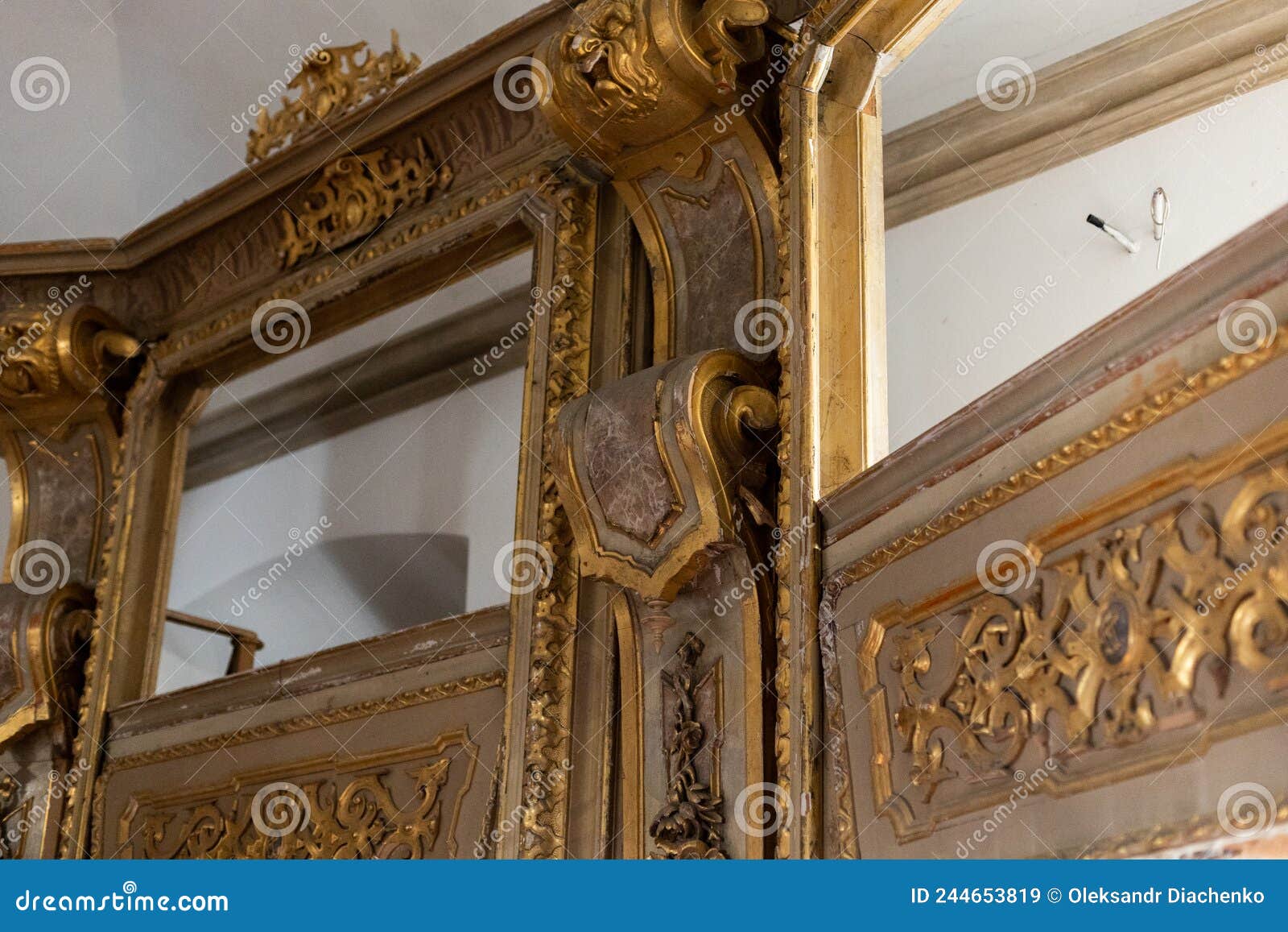Old Gothic Gold Frame Wall Decor in Old Architecture Stock Image ...
