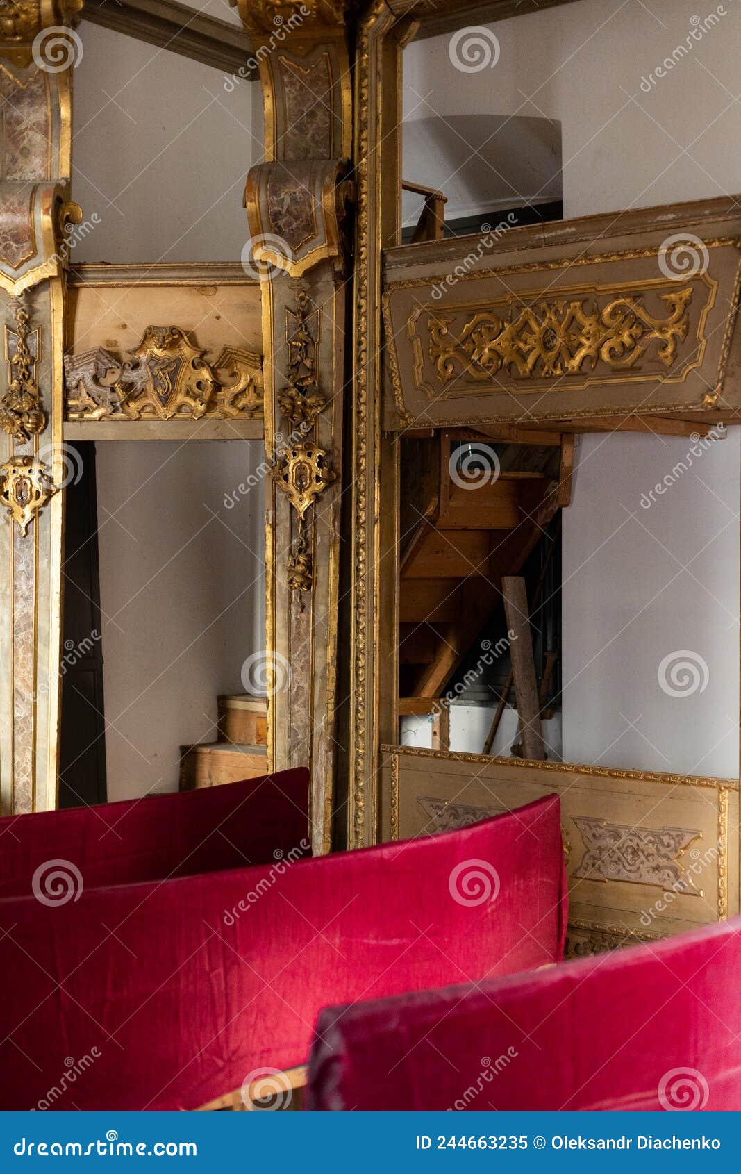 Old Gothic Gold Frame Wall Decor in Old Architecture Stock Image ...
