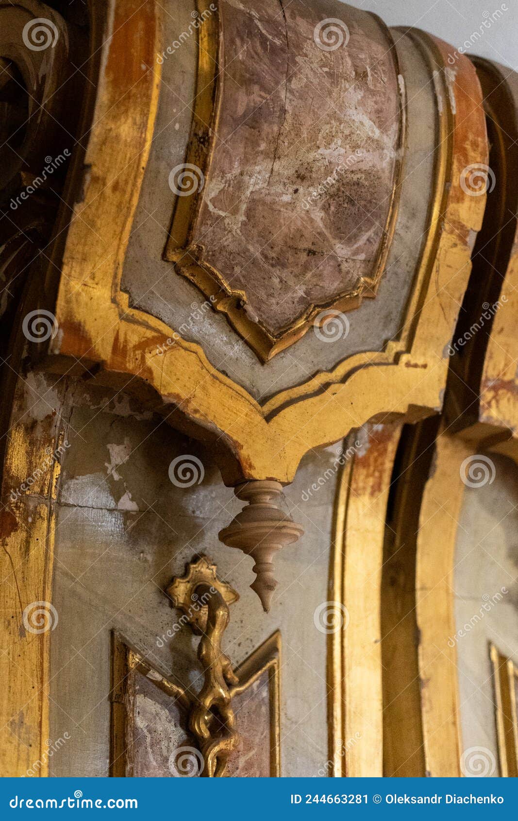 Old Gothic Gold Frame Wall Decor in Old Architecture Stock Image ...
