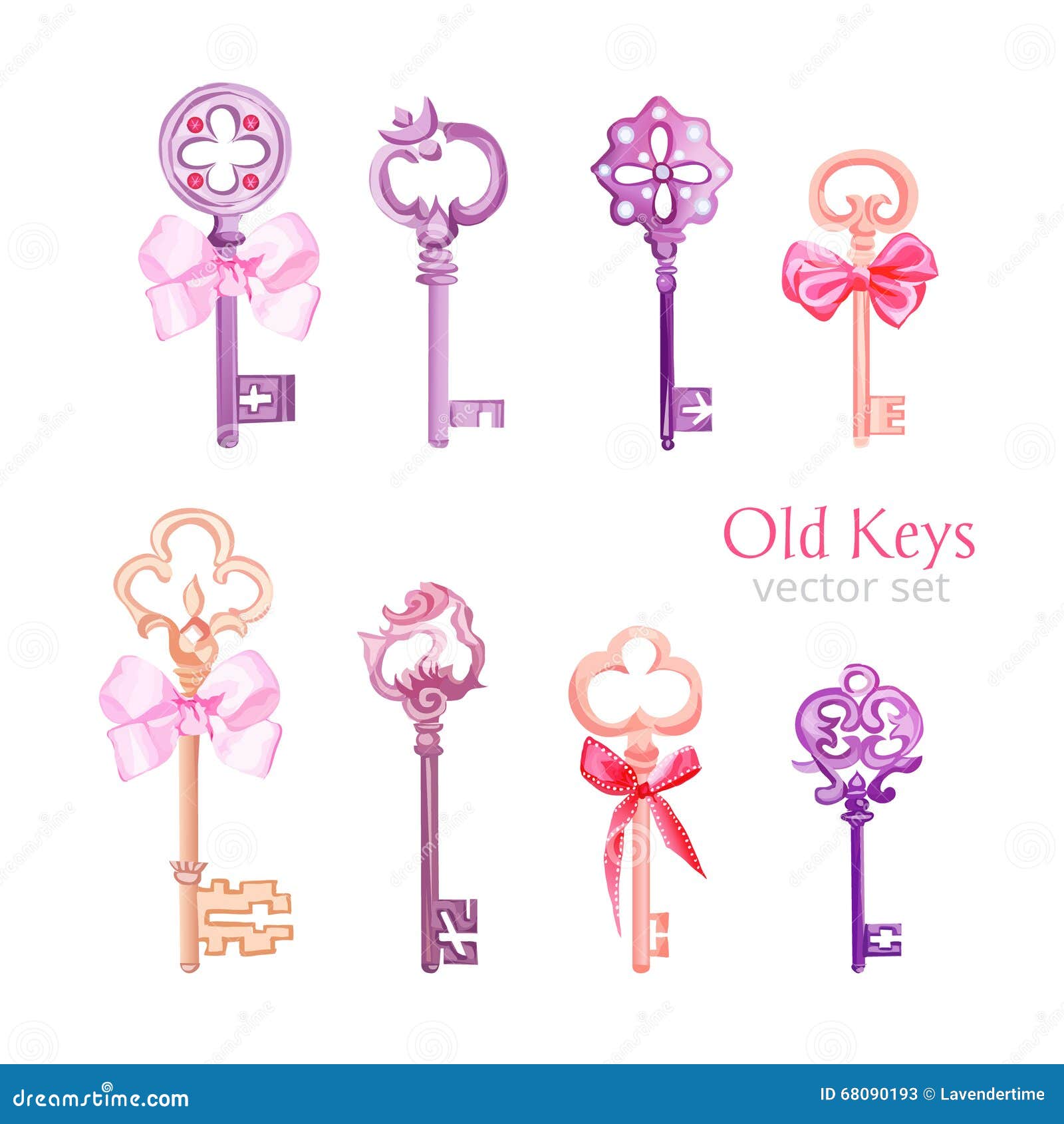 Old Gothic Keys with Ribbon Bows Vector Design Set Stock Vector ...