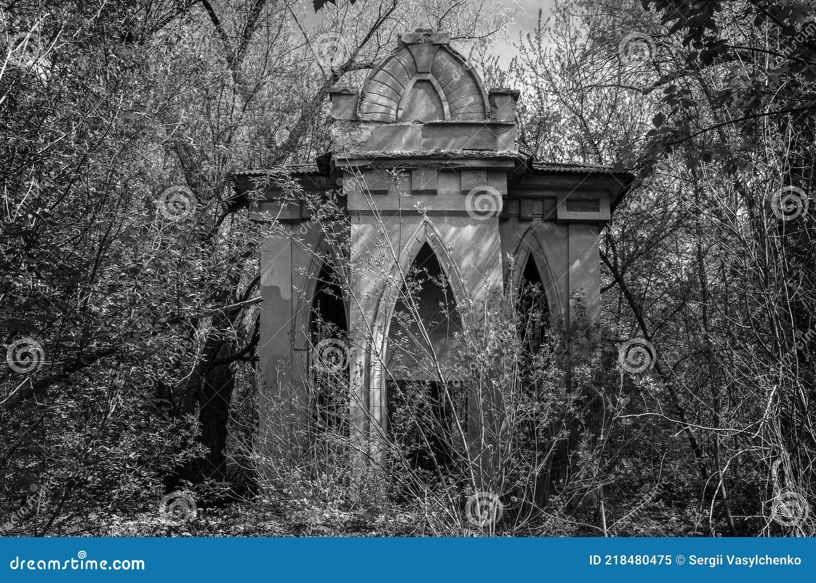 An Old Gothic Pavilion in the Thicket of the Forest. Stock Image ...