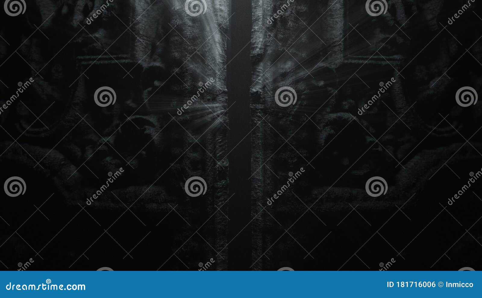 Old Gothic Stone Door To Hell with Patterns. Volumetric Rays of Light ...