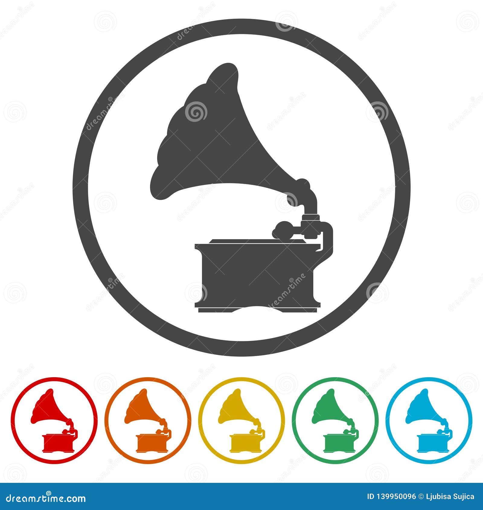 Old Gramophone icons set stock vector. Illustration of graphic - 139950096