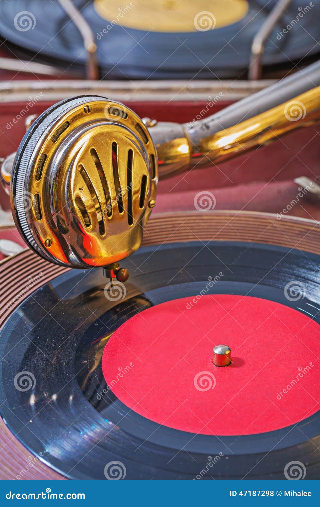 Old Gramophone View on Speaker on Vinil Disk Stock Photo - Image of ...