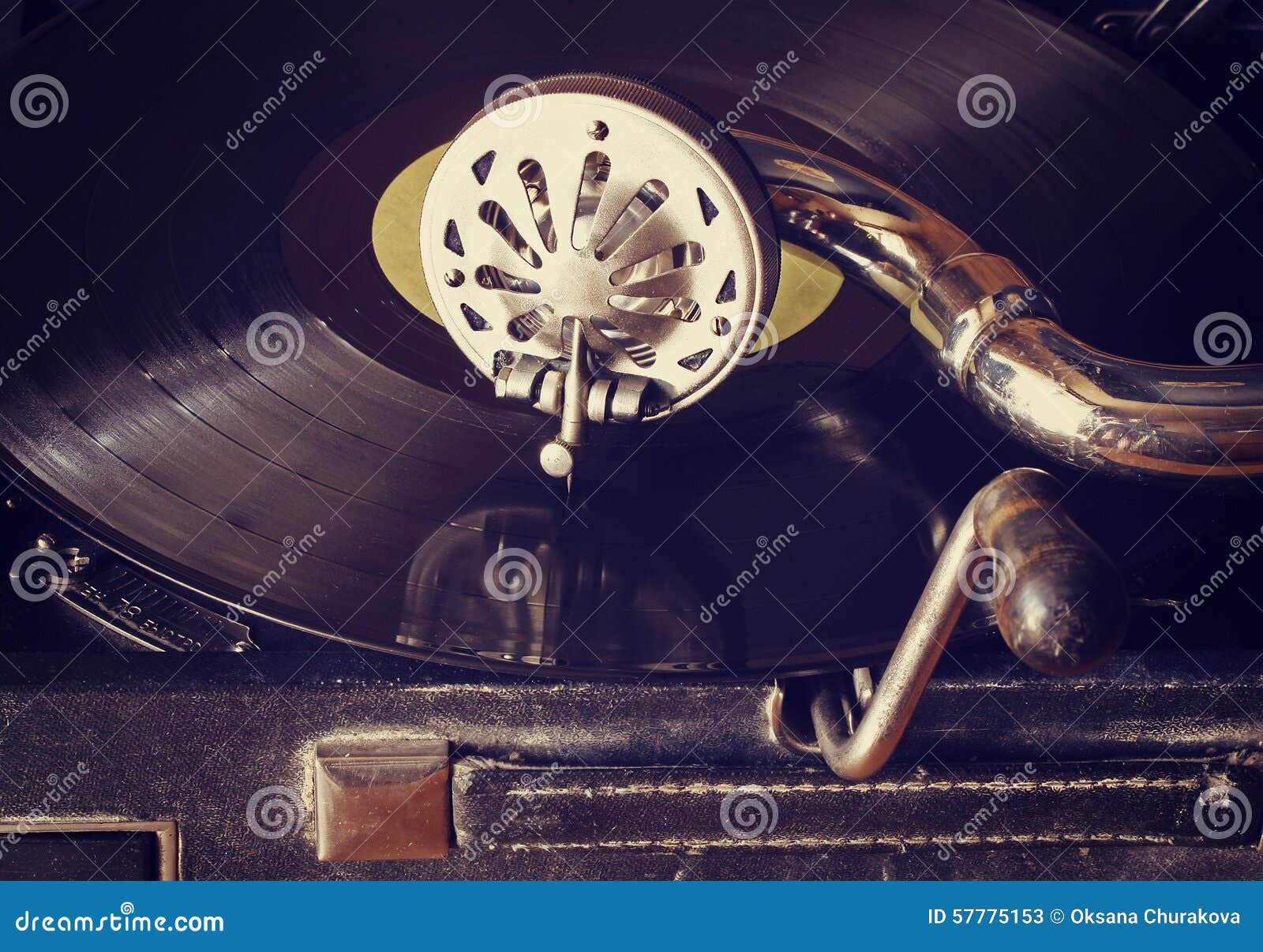 Old Gramophone with Vinyl Records Stock Image - Image of history ...