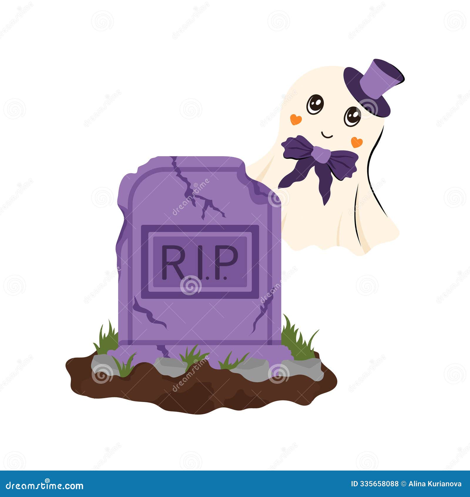 Old Grave, RIP Memorial and Ghost. Vector Illustration in Flat and ...