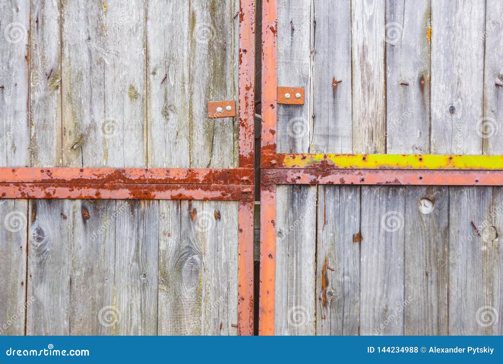 Old Gray Gate on Large Rusty Hinges Stock Photo - Image of close ...