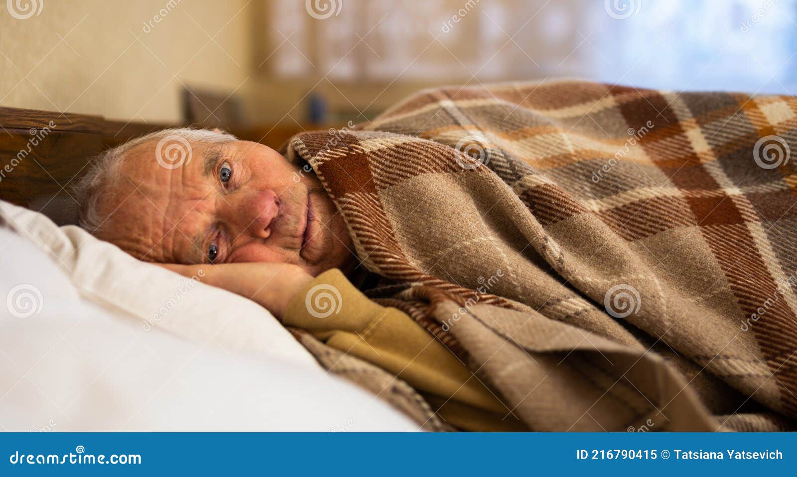 Old Gray Haired Man Lying on the Bed Stock Image - Image of german ...