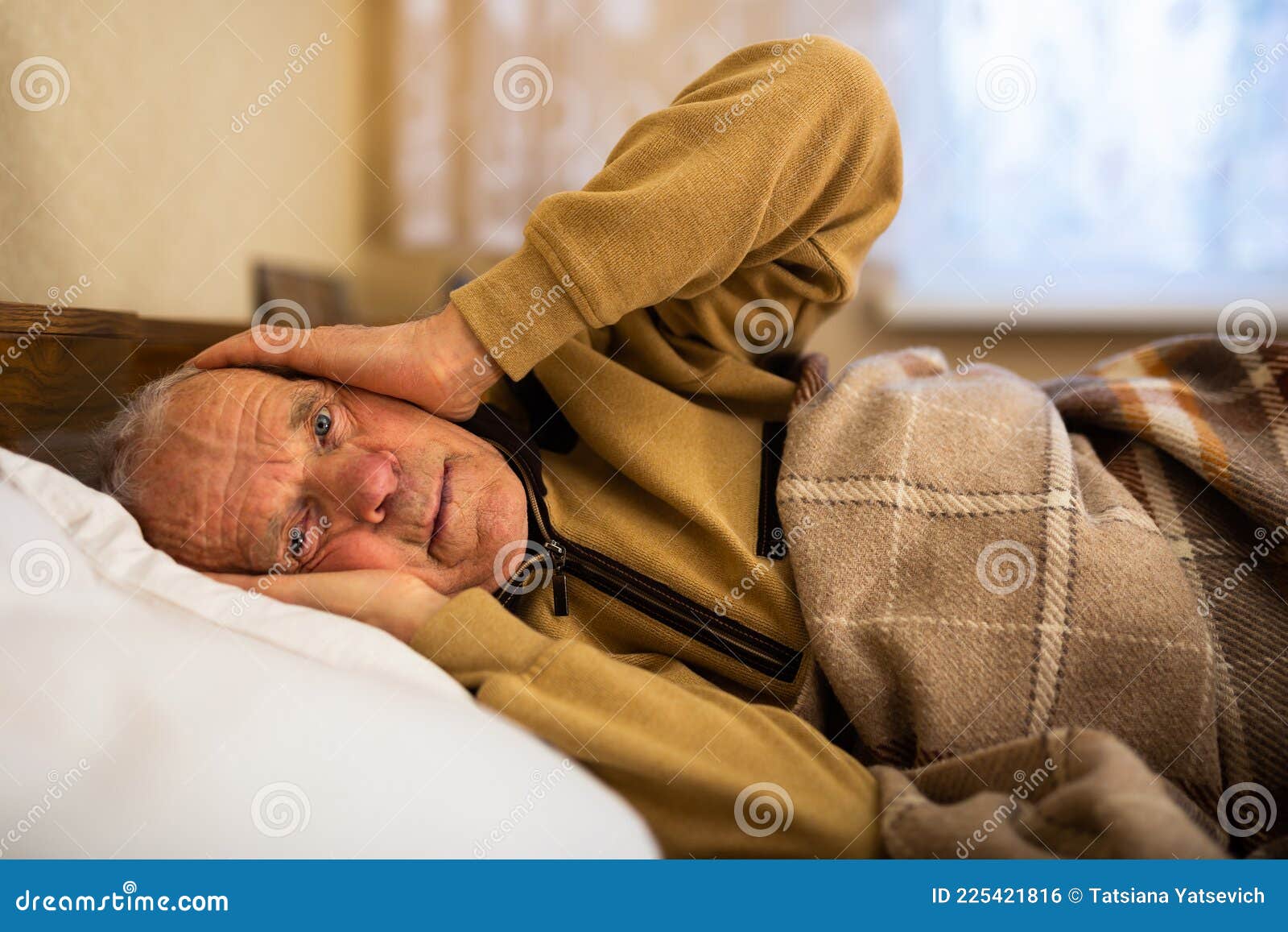 Old Gray Haired Man Lying on the Bed Stock Photo - Image of haired ...