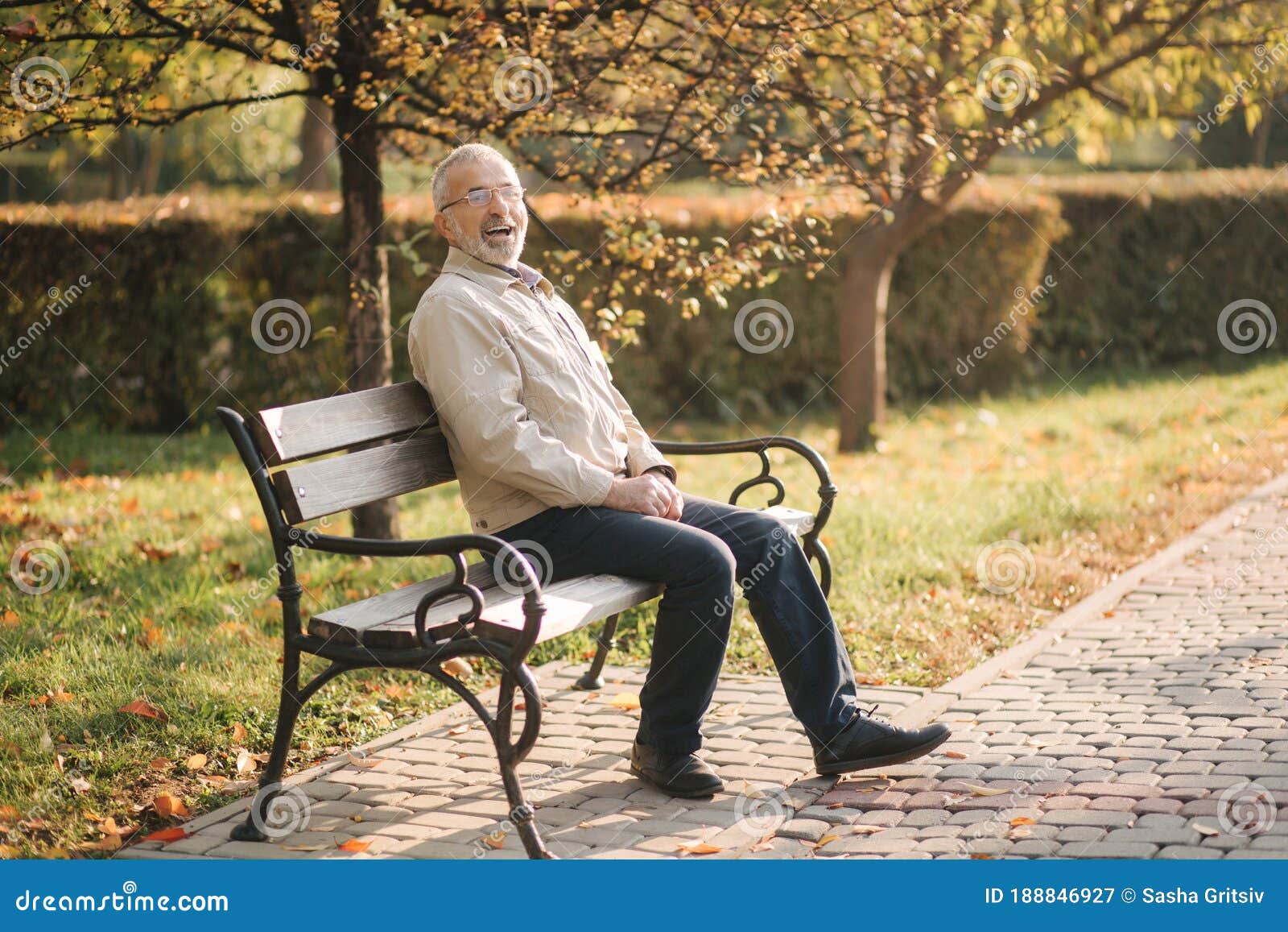 Old Gray-haired Man Rest on the Bench in Autumn Park Stock Image ...