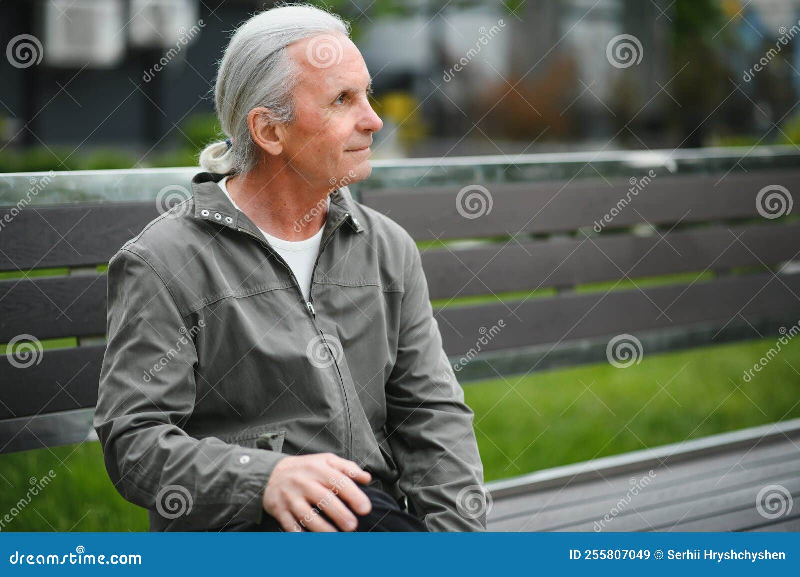 Old Gray-haired Man Rest on the Bench in Summer Park Stock Image ...
