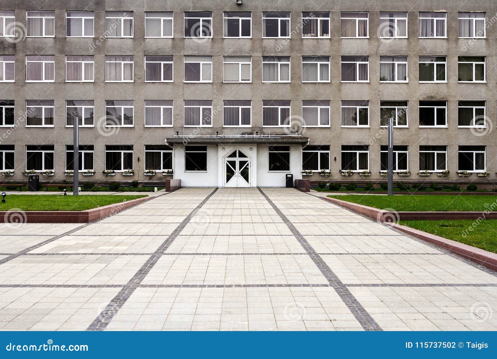 Old Gray Office Building Wall with a Lot of Windows Stock Photo - Image ...
