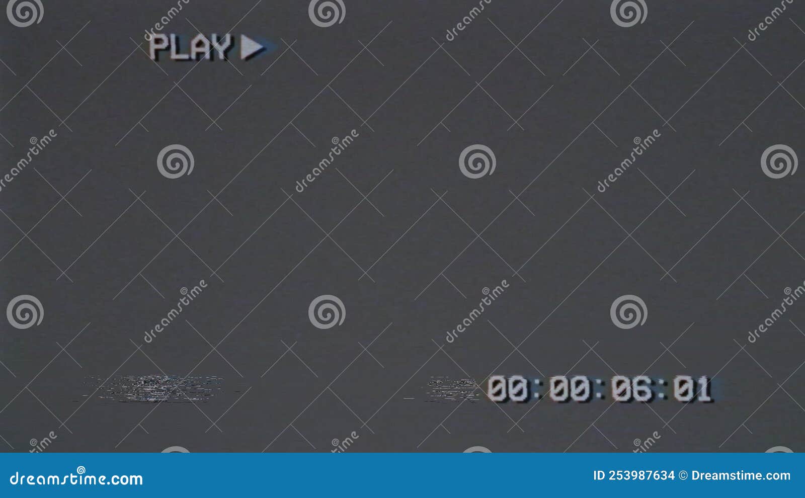 Old Gray Screen with PLAY Text and Timecode. VHS Glitches and Static ...