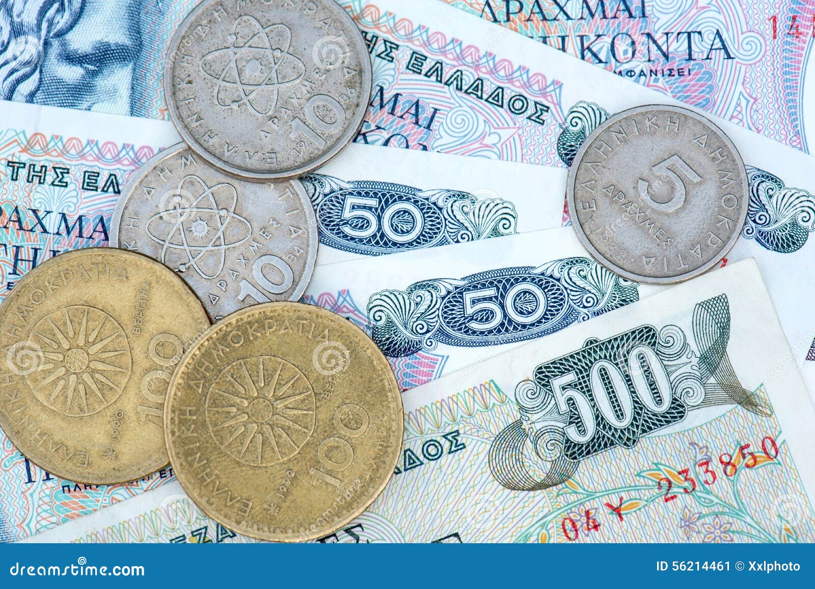 Old greek currency Drachma stock image. Image of finance - 56214461