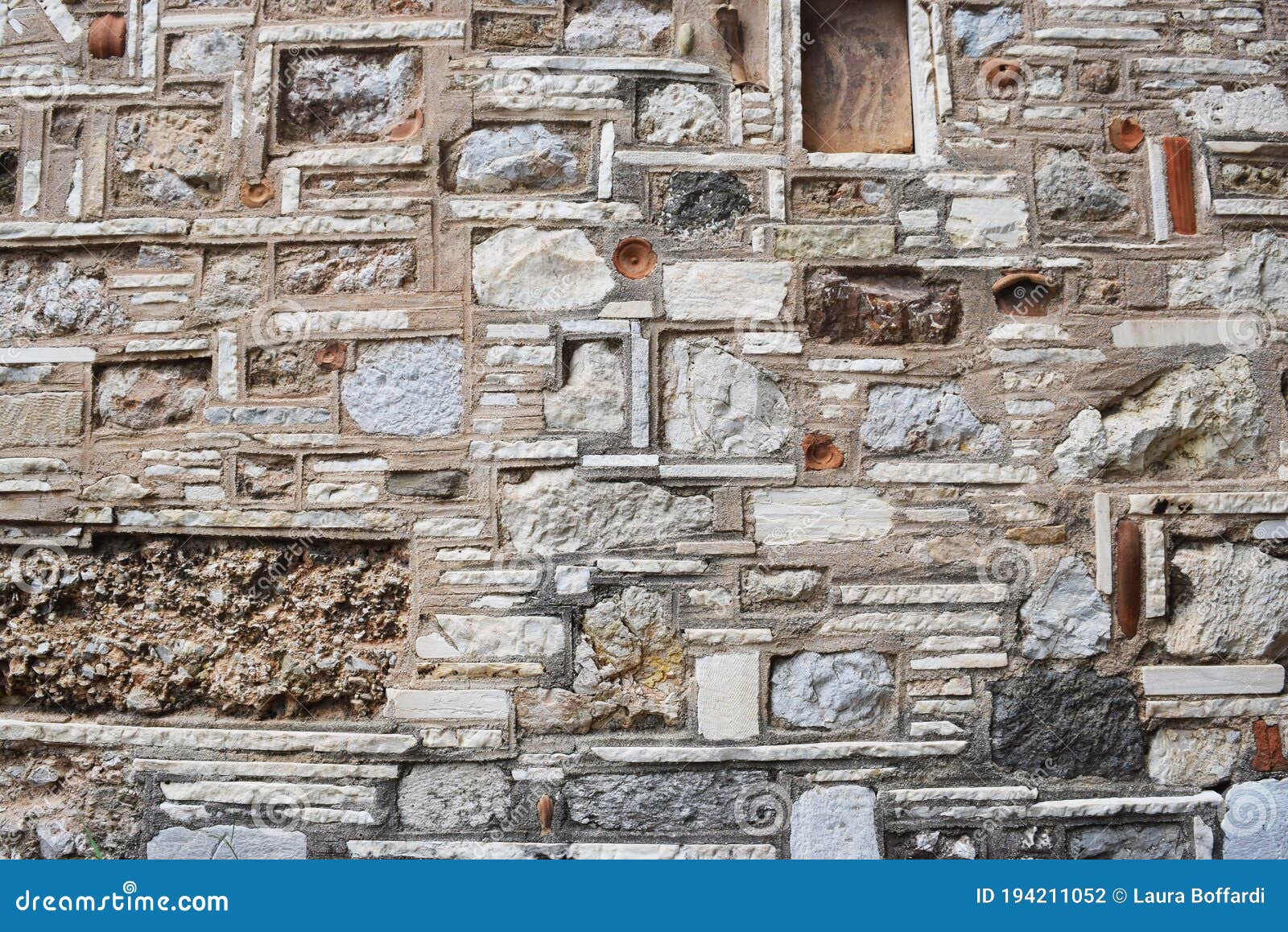 Old Greek Wall Composed with Stones and Bricks Stock Photo - Image of ...