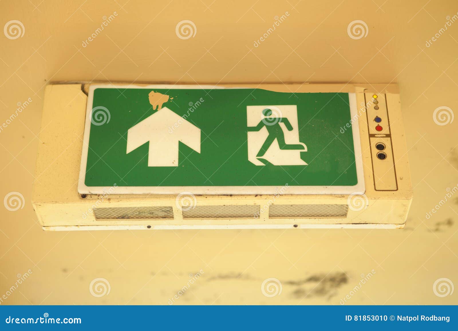 Old Green fire exit sign stock photo. Image of direction - 81853010